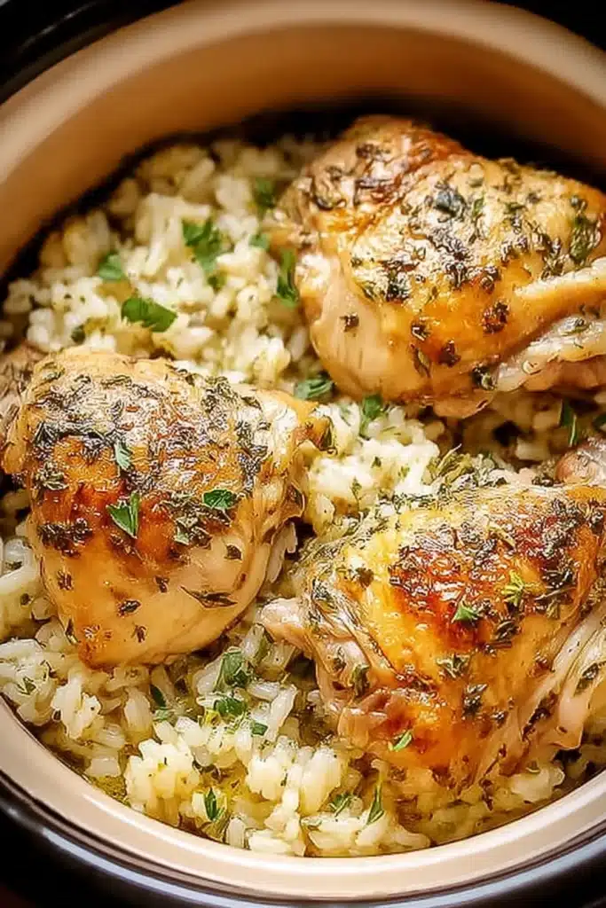 Slow Cooker Lemon Herb Chicken and Rice | Amazing Dinner