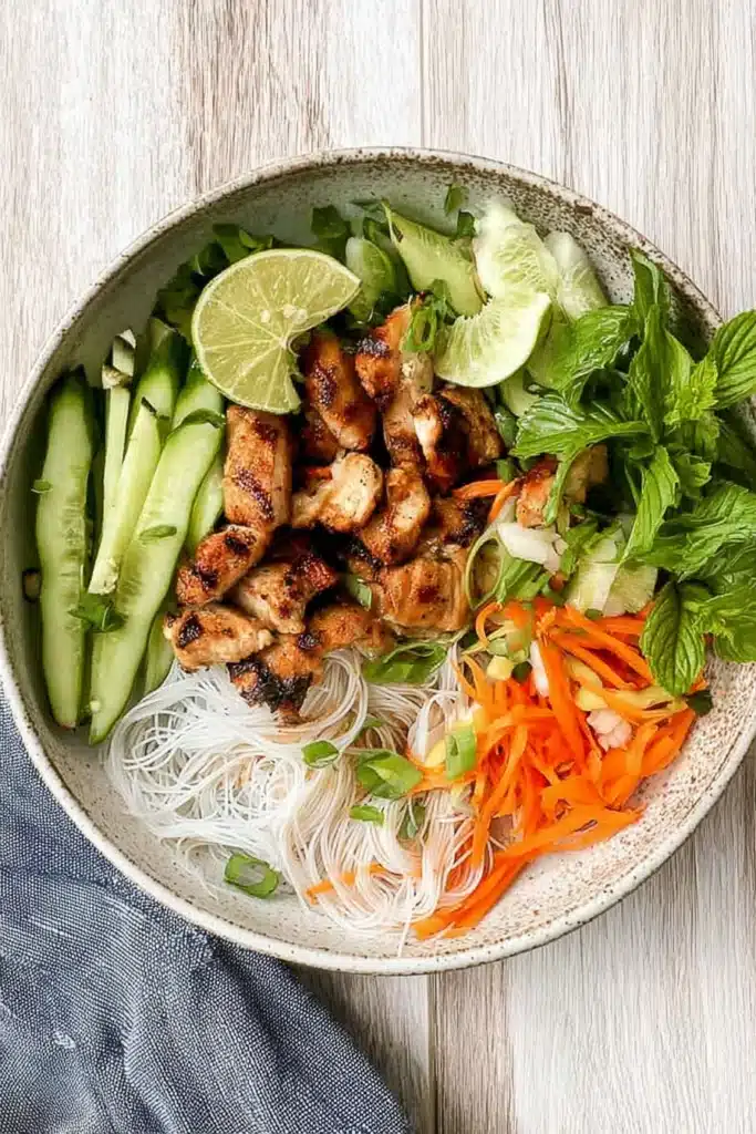Vietnamese Noodle Bowl with Chicken | Amazing Fresh Flavor
